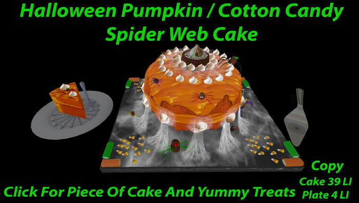 Second Life Marketplace - Halloween Pumpkin / Cotton Candy Spider Web Cake